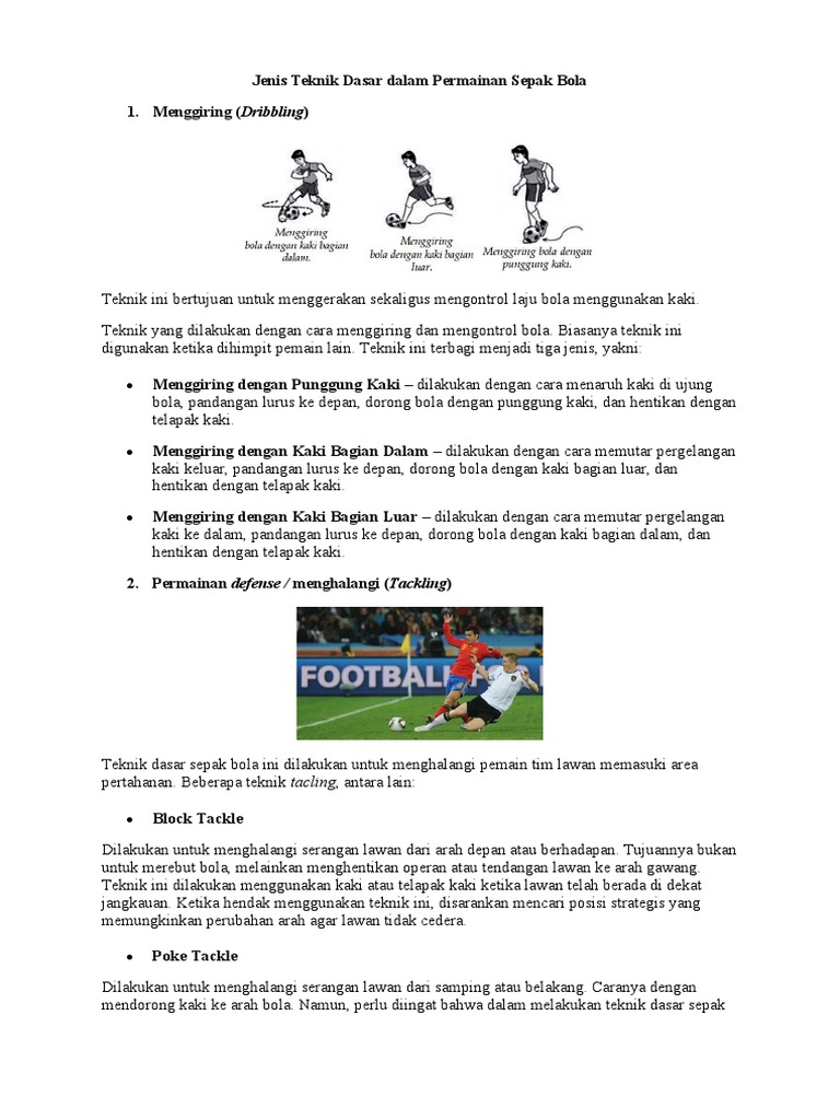 Jenis Teknik Dasar Dalam Permainan Sepak Bola | PDF