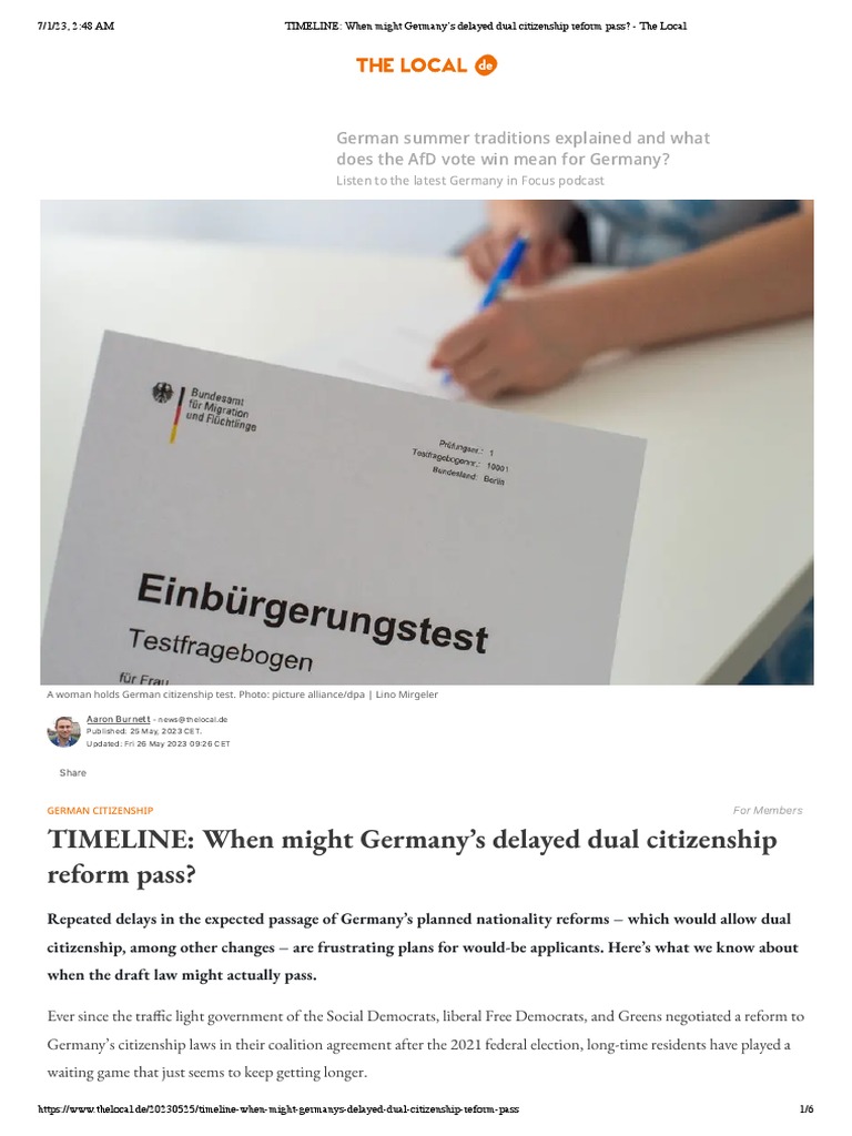TIMELINE - When Might Germany's Delayed Dual Citizenship Reform Pass ...