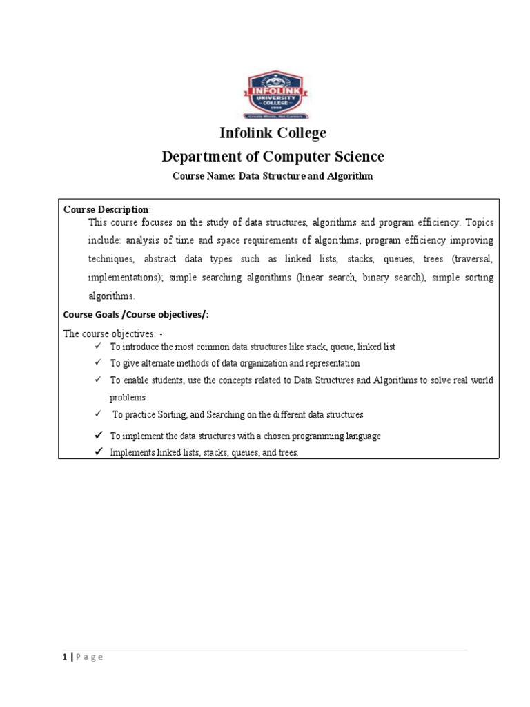 Data Structure and Algorithm Course Outline - Updated | PDF ...