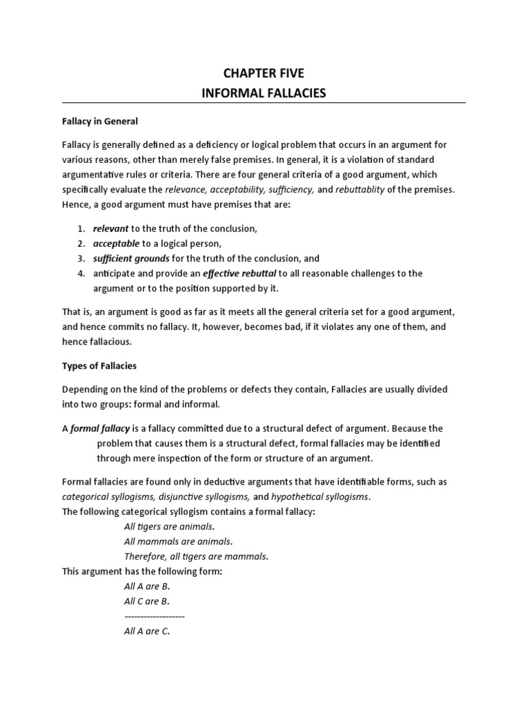 CHAPTER FIVE. Fallacy | Download Free PDF | Fallacy | Argument