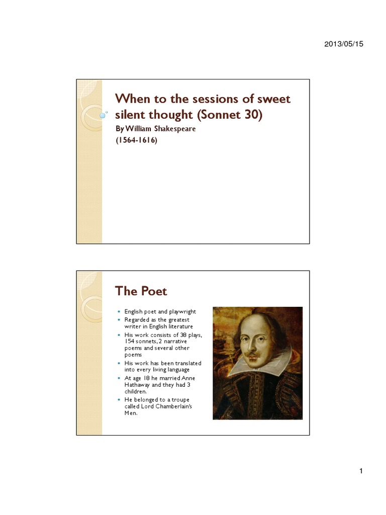 Sonnet 30. When To The Sessions | PDF | Literary Criticism | Stanzaic Form