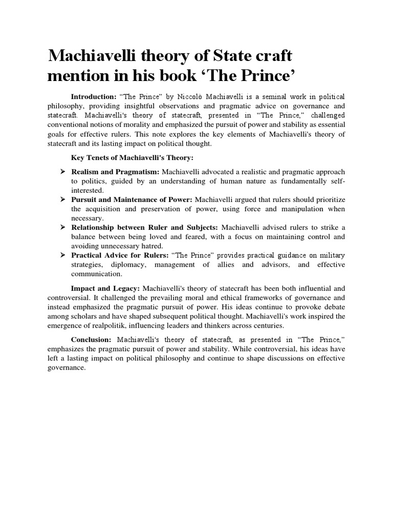 Machiavelli Theory of State Craft Mention in His Book | PDF | Niccolò ...