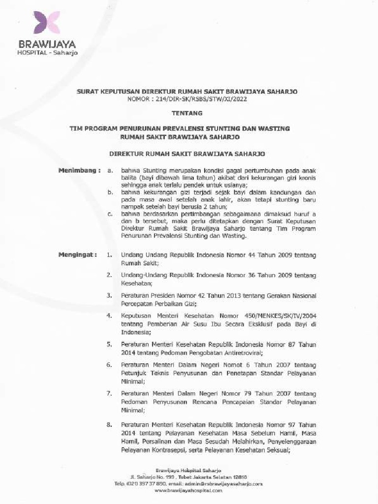 SK Tim Program Penurunan Prevalensi Stunting Dan Wasting RSBS - Compressed | PDF