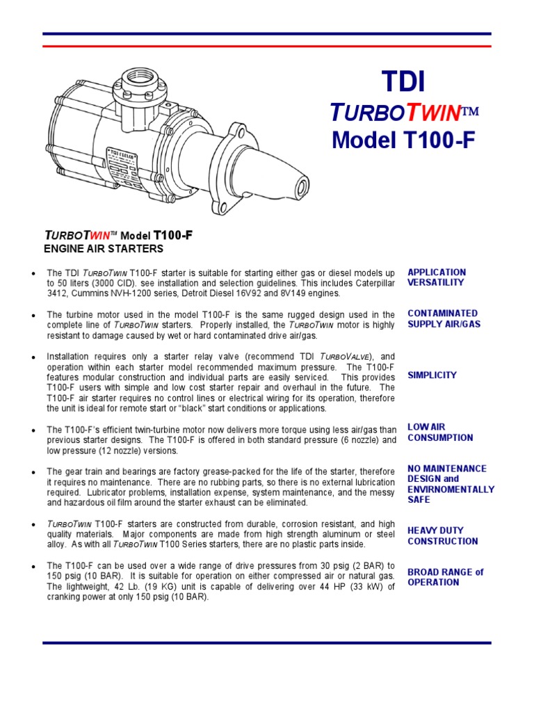 TDI Starter Turbo Twin T-100F | PDF | Diesel Engine | Manufactured Goods