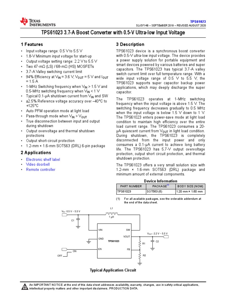 Tps 61023 | PDF | Electrostatic Discharge | Power Supply