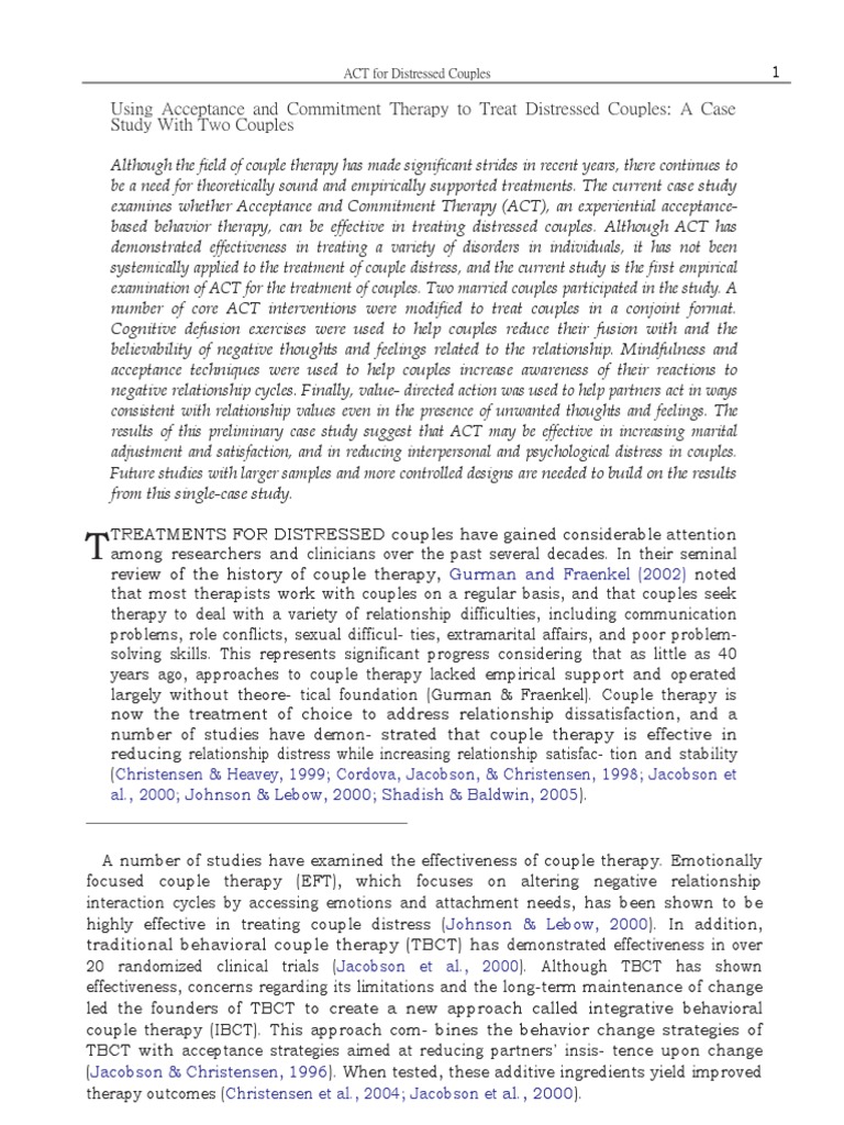 Using Acceptance and Commitment Therapy To Treat Distressed Couples A ...
