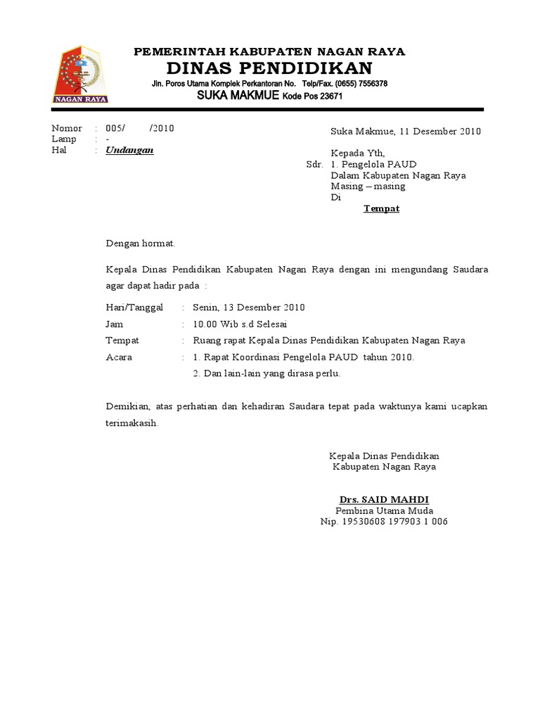 Surat Undangan Paud | PDF