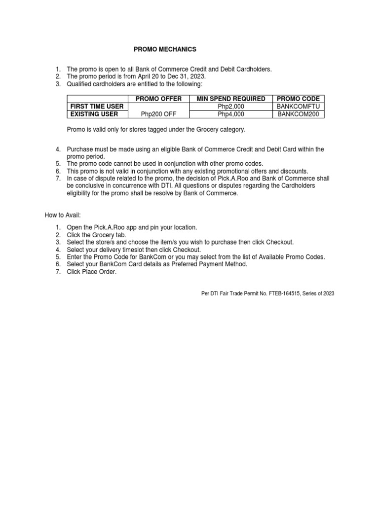 Promo Mechanics - Pick.A.Roo | PDF