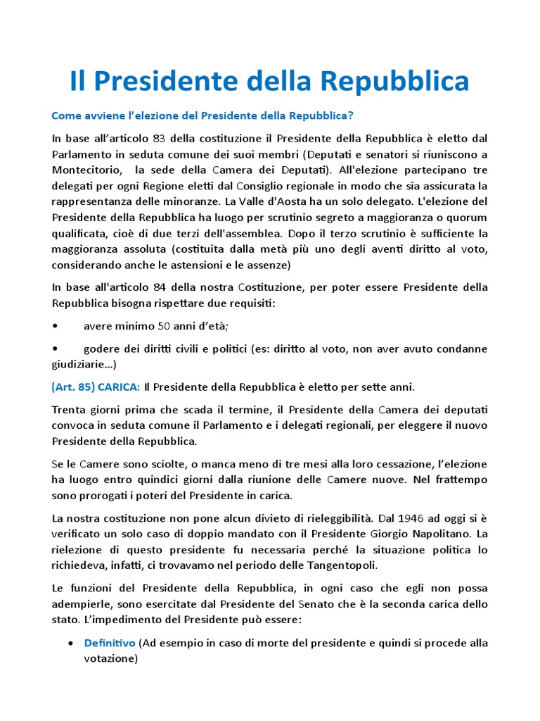 Presidente Della Repubblica | PDF