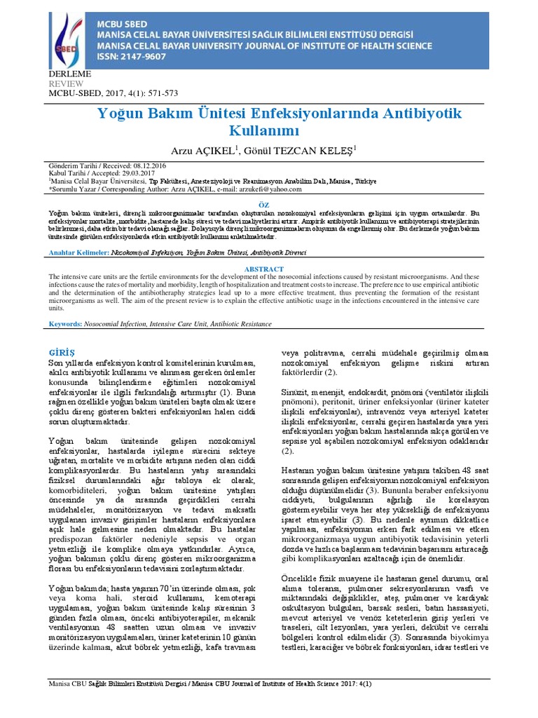 Yo - Un Bak - M - Nitesi Enfeksiyonlar - Nda Antibiyotik Kullan - M ...