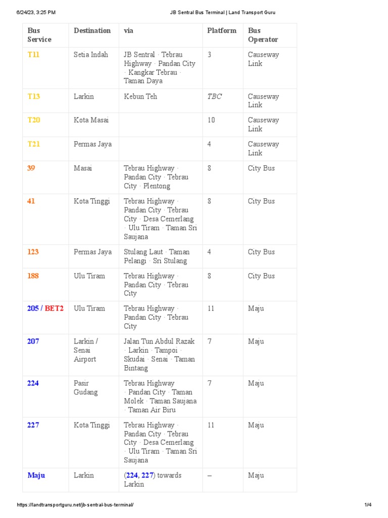 JB Sentral Bus Terminal - Land Transport Guru | PDF | Malaysia