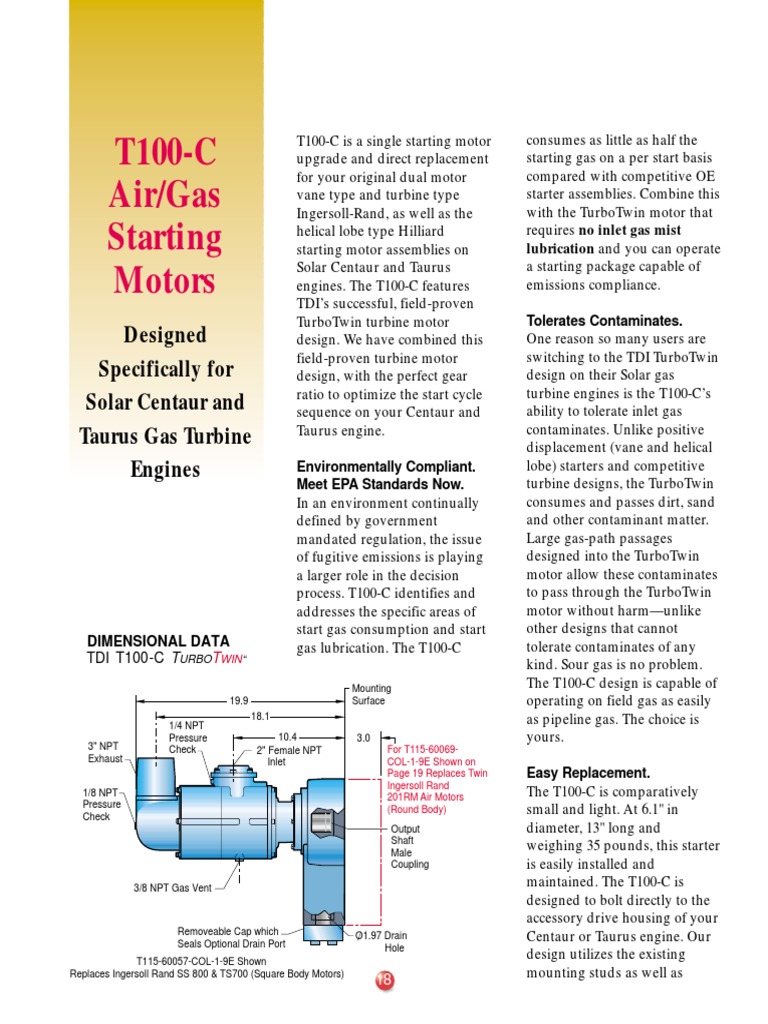 TDI Turbo T100-CS 1 Product Sheet | PDF | Gas Turbine | Engines