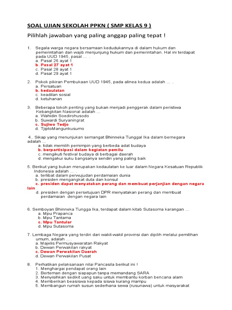 Soal Latihan Uas PPKN 9 (8 Maret 22) | PDF