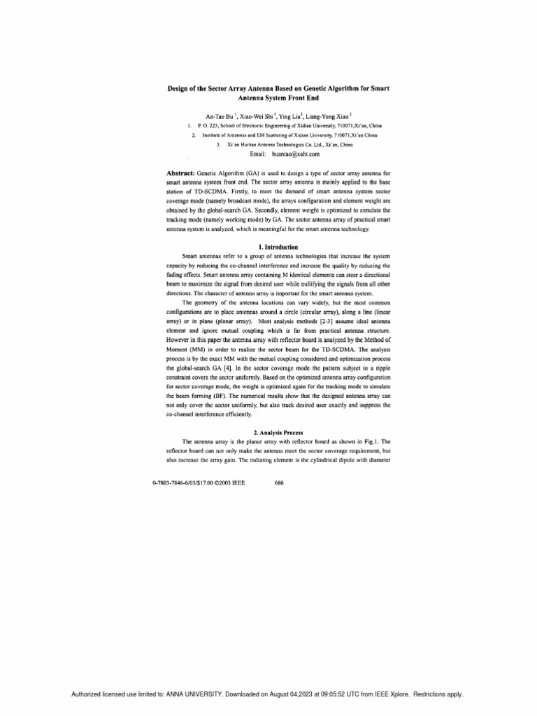 Design Of The Sector Array Antenna Based On Genetic Algorithm For Smart