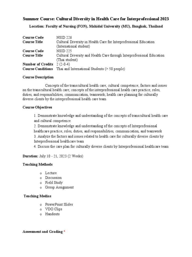 Cultural Diversity in Healthcare Course | PDF | Health Care | Social ...