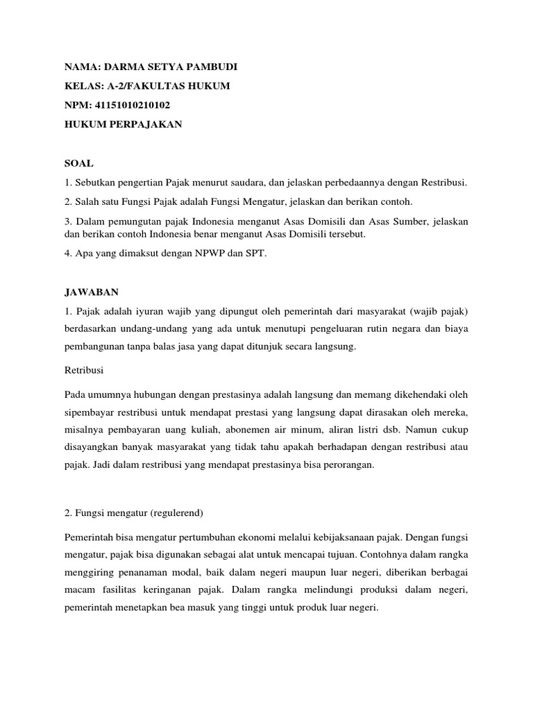 Uts Hukum Perpajakan | PDF | Pengelolaan Keuangan & Uang