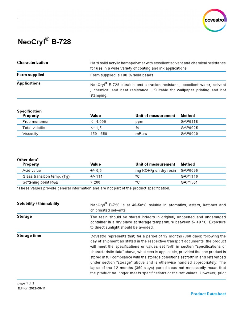 NeoCryl B 728 - en - 50000025 23375393 23489049 | PDF