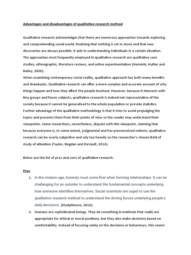 Advantages and Disadvantages of Qualitative | PDF | Methodology ...