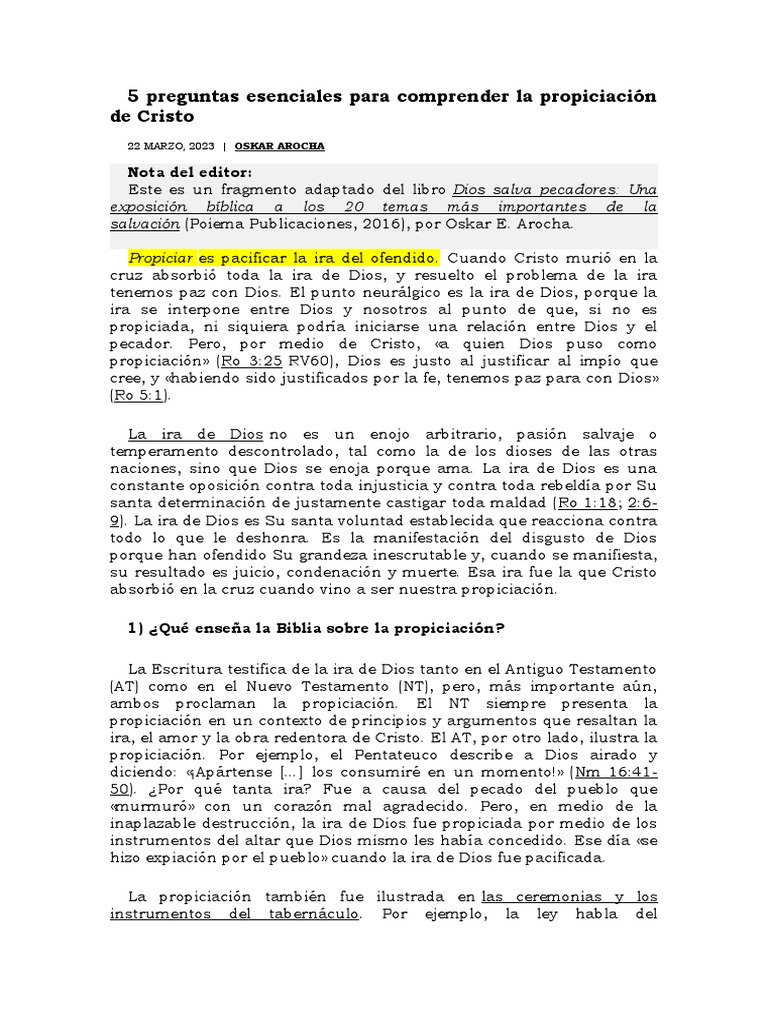 5 Preguntas Esenciales para Comprender La Propiciación de Cristo | PDF ...