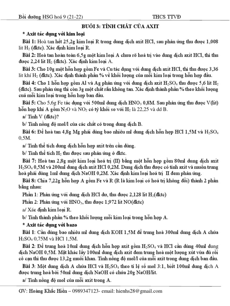 BÀI TẬP BUỔI 3 - AXIT | PDF