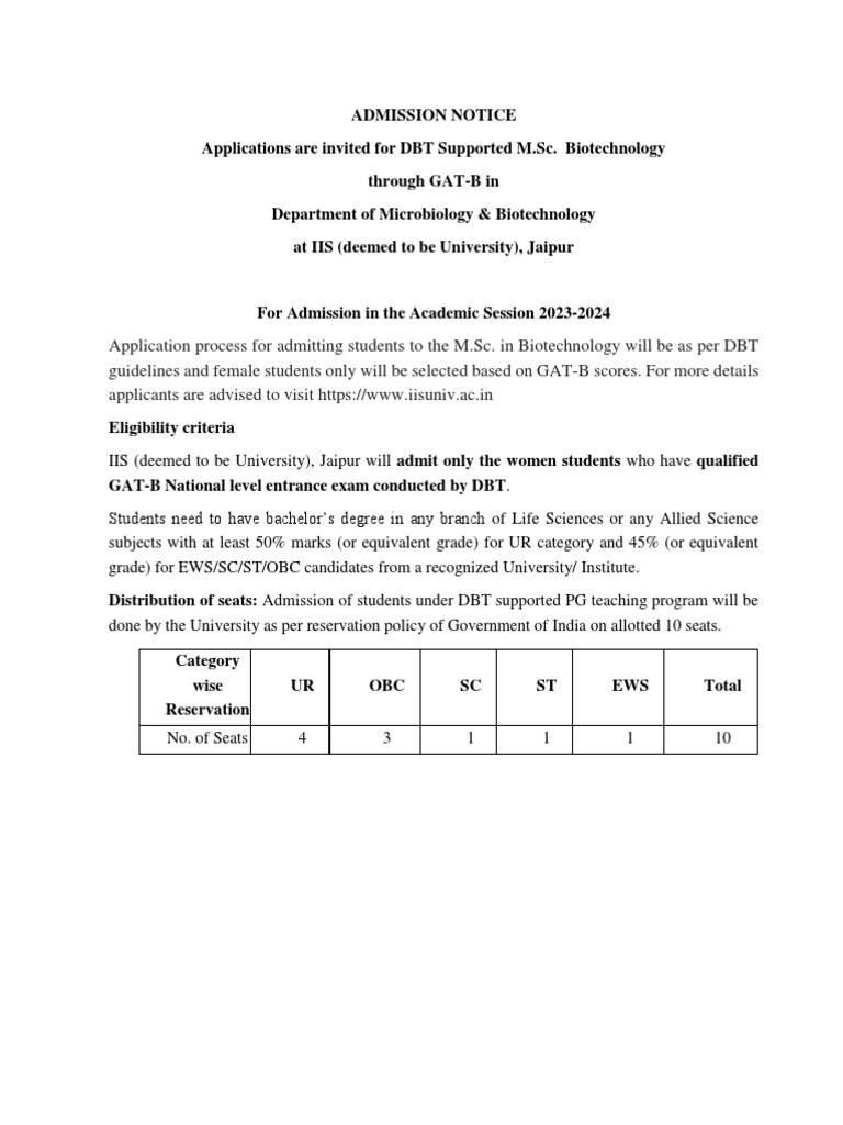 Admission Notice | PDF | University And College Admission