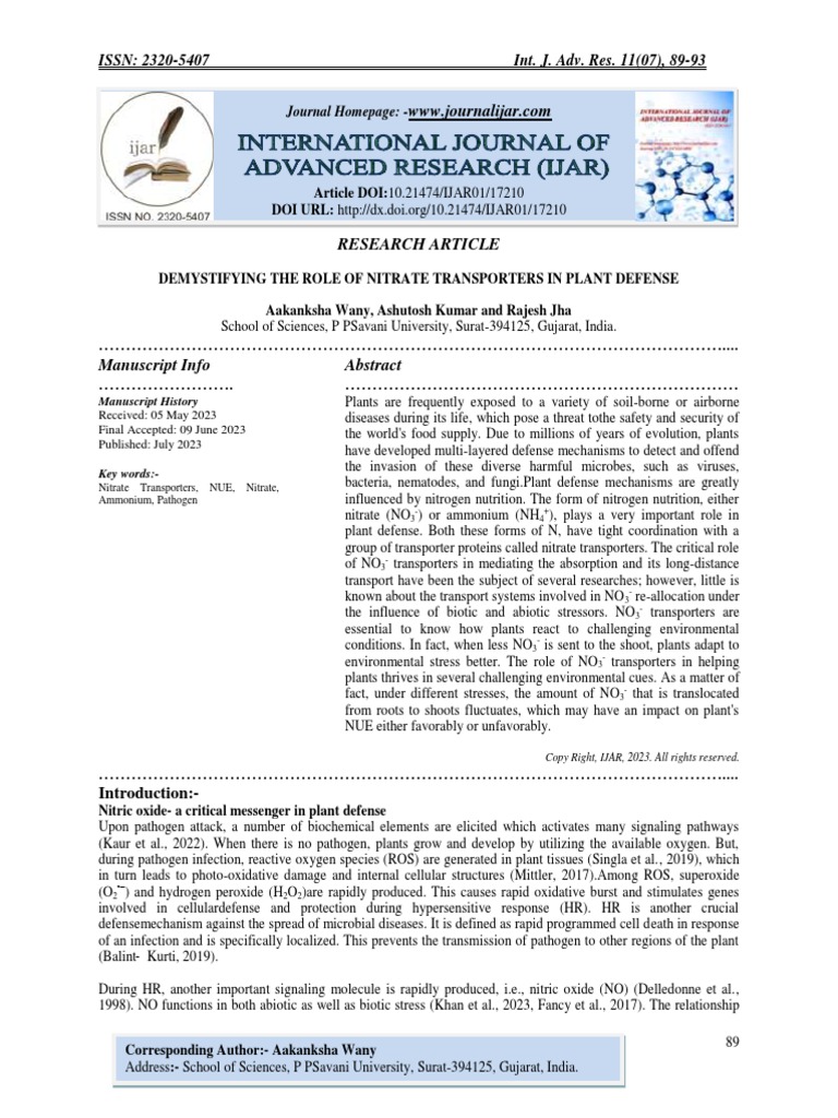 Demystifying The Role of Nitrate Transporters in Plant Defense | PDF ... Demystifying The Role of Nitrate Transporters in Plant Defense | PDF ...
