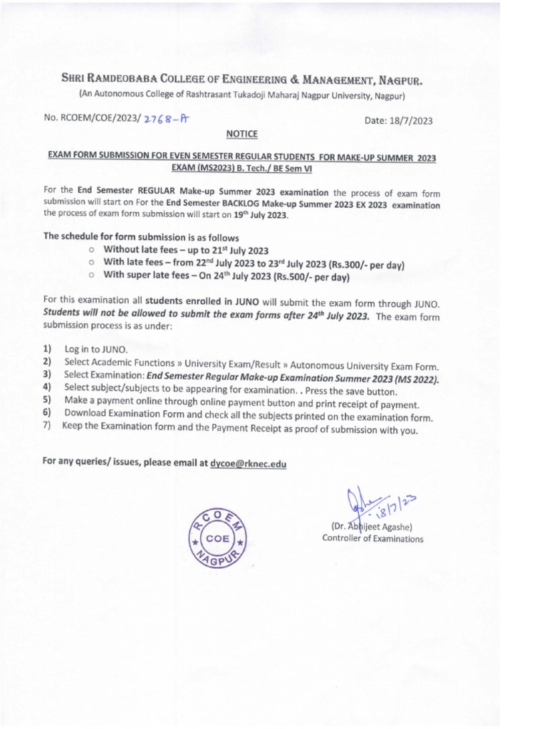 Exam Form BE Sem VI MS2023 18 July 2023 | PDF