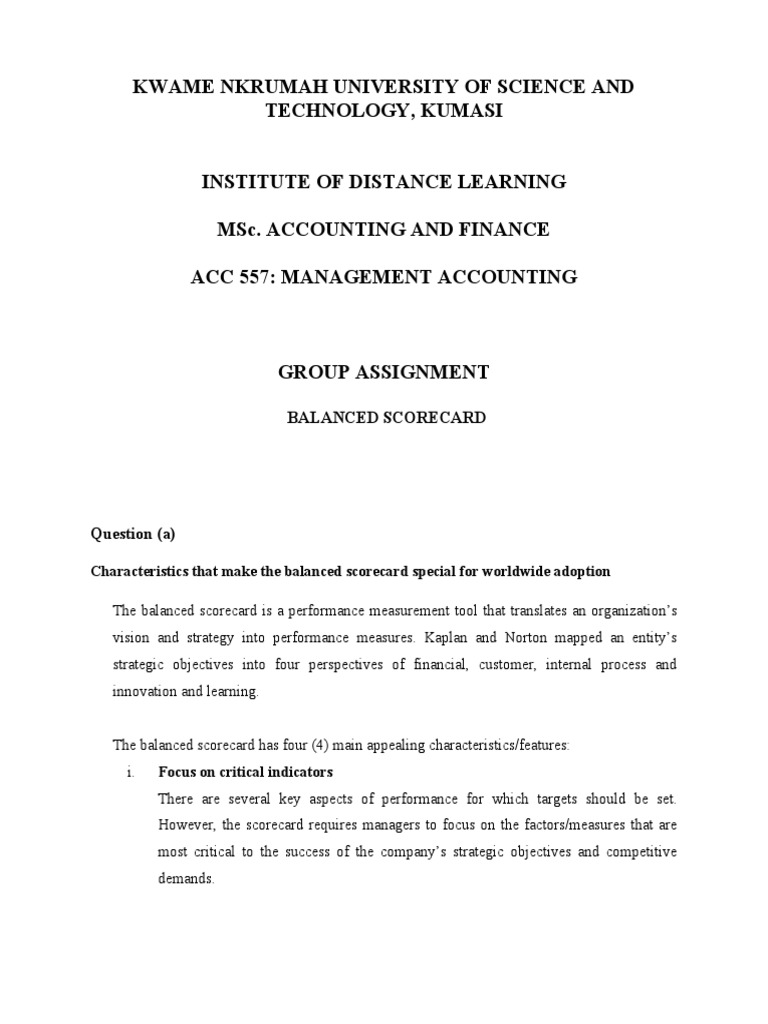Assignment Balanced Scorecard Group Assignment | PDF | Customer Satisfaction | Customer