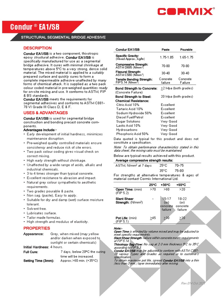 TDS-EN-Condur EA1SB (HST) - Rev 014-Oct 21 | PDF | Concrete | Adhesive