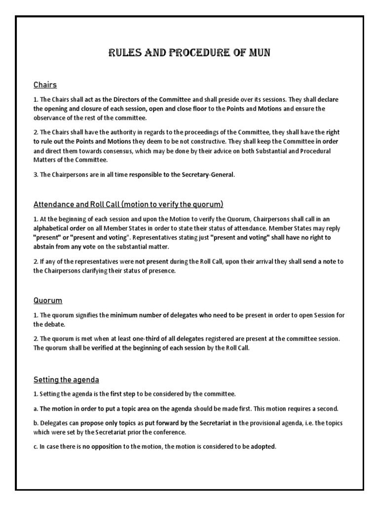 Rules and Procedure of MUN | PDF