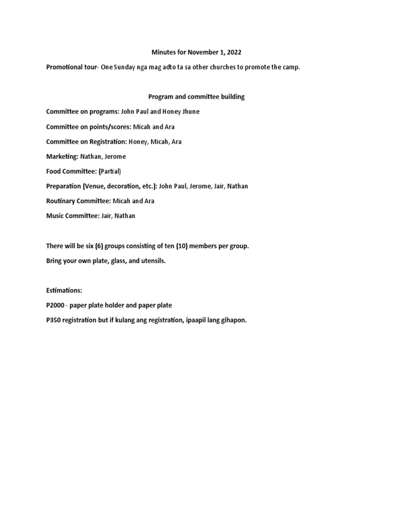 November 2022 Camp Planning Minutes | PDF