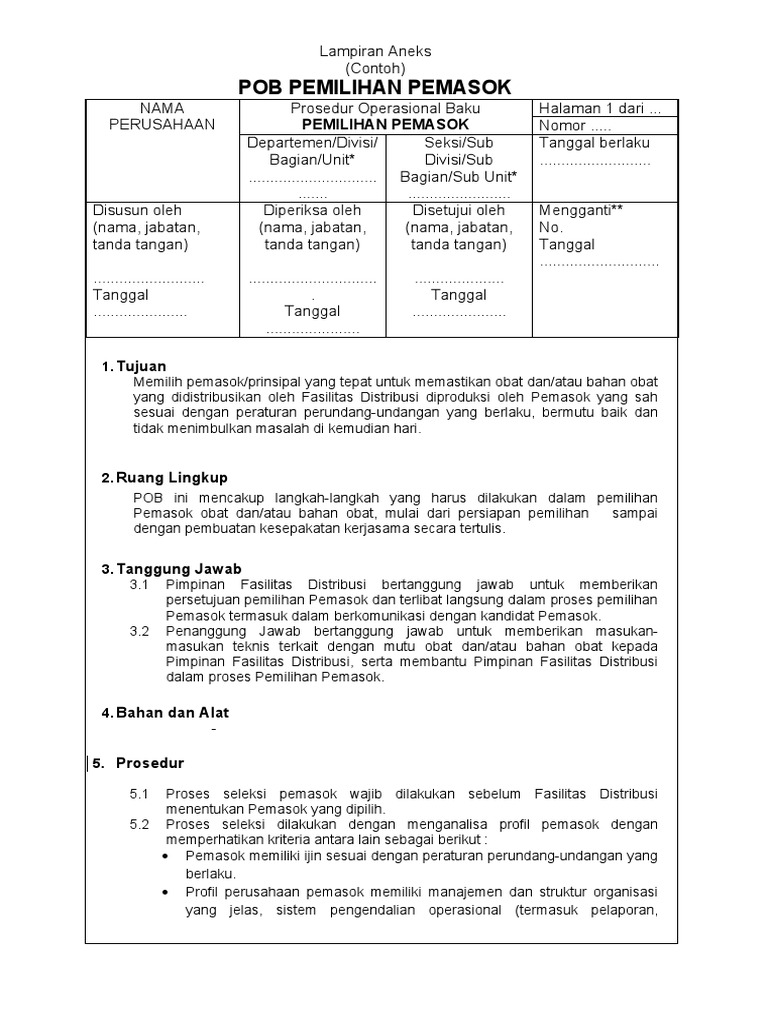 Lampiran 4.2 Contoh POB Pemilihan Pemasok. | PDF