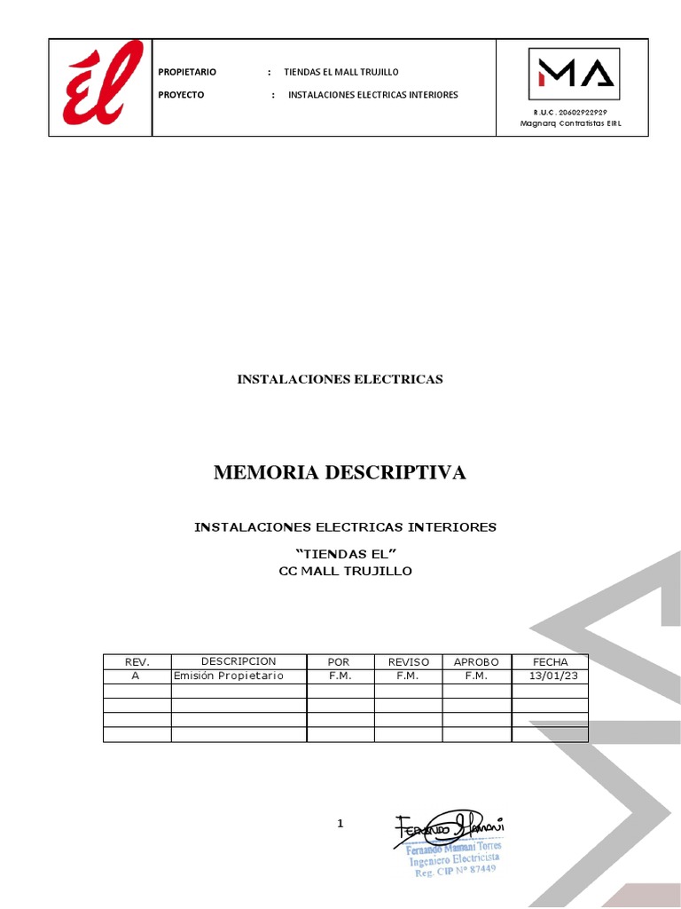 CapituIo I Memoria Descriptiva - IIEE | PDF | Electricidad | Electromagnetismo