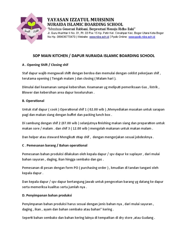 SOP Main Kitchen | PDF | Kesehatan Holistik