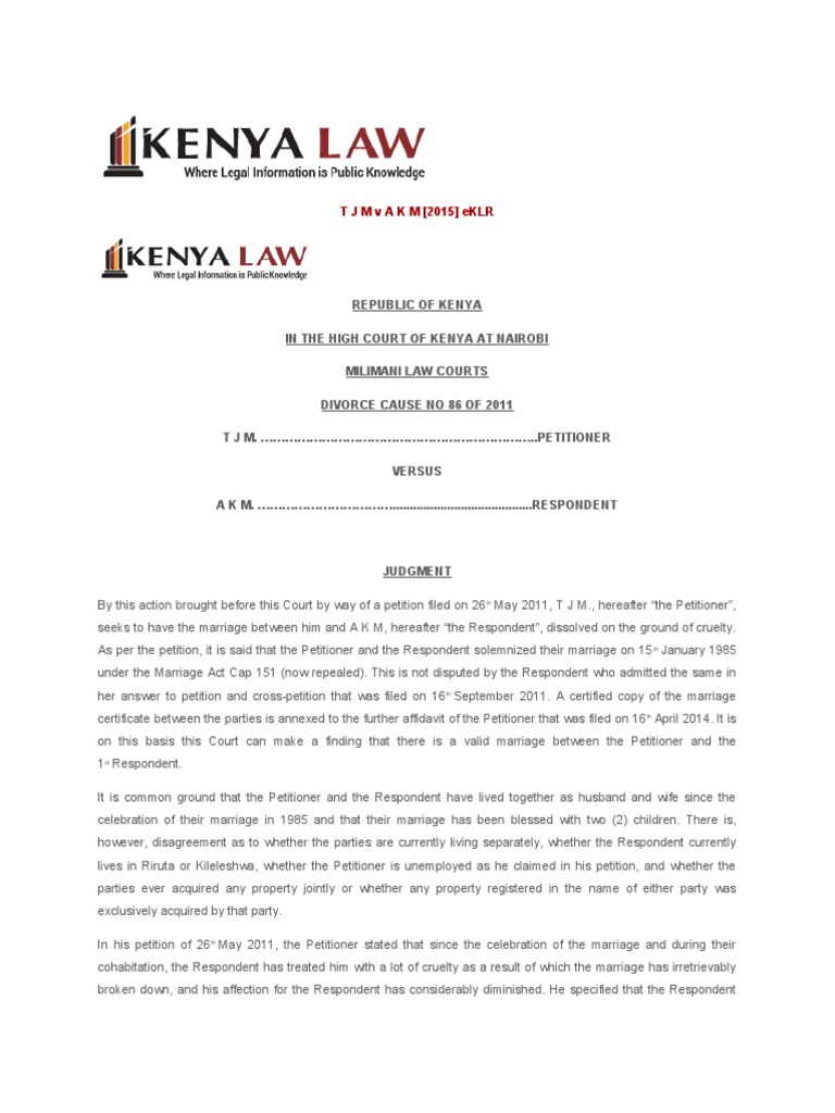 Tjmvakm (2015) Eklr | PDF | Alimony | Justice