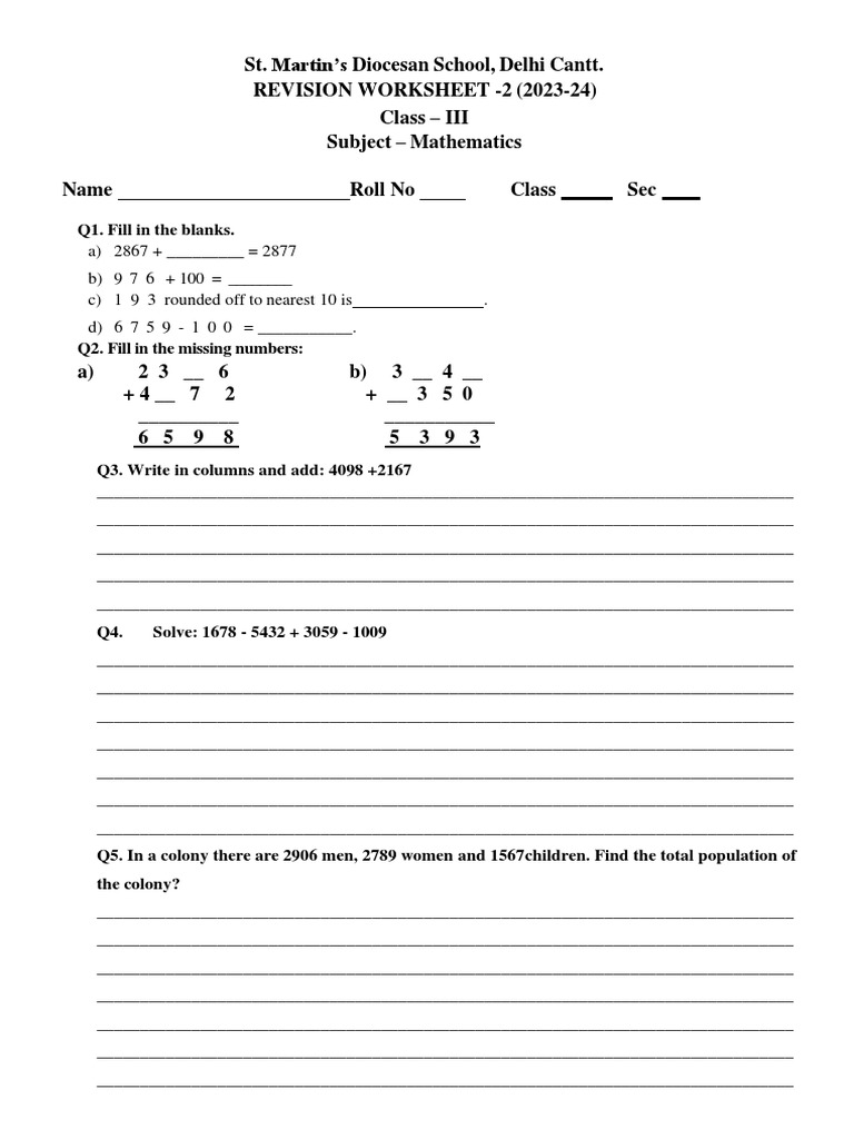 Class 3 Large Numbers Worksheet | PDF