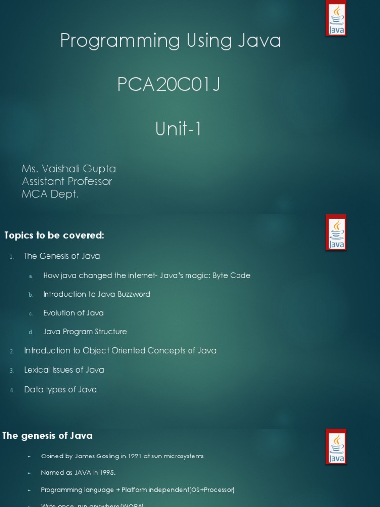 Programming Using Java PCA20C01J Unit-1 | PDF | Java (Programming ...