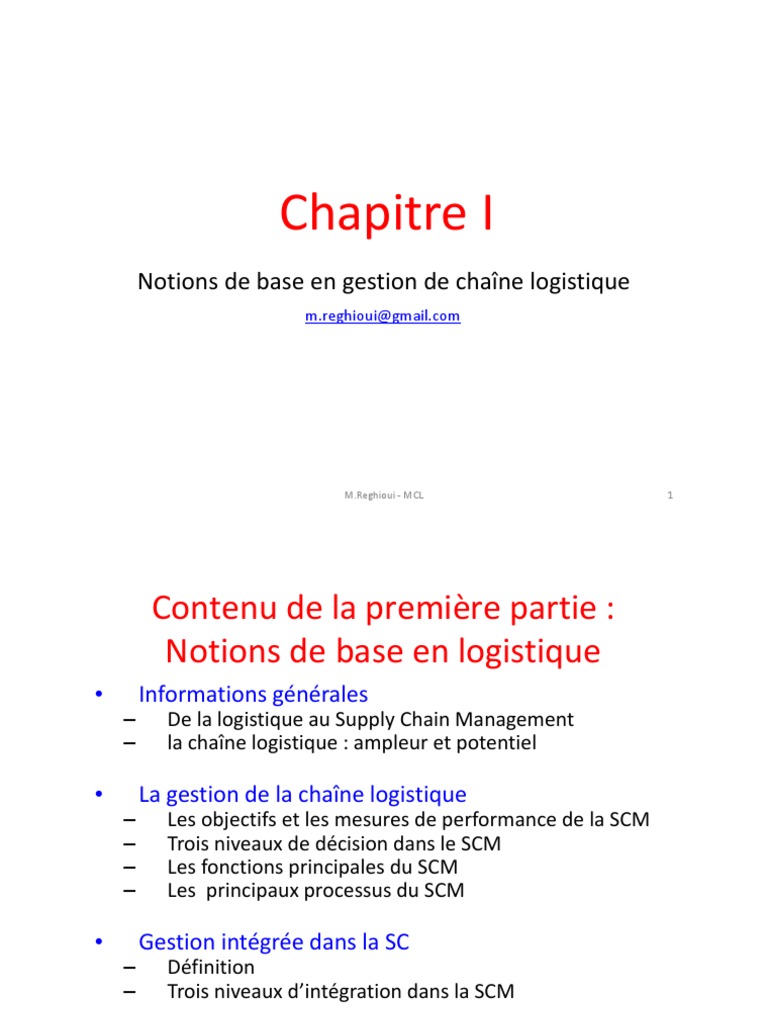 Notions de Base en Gestion de Chaîne Logistique | PDF