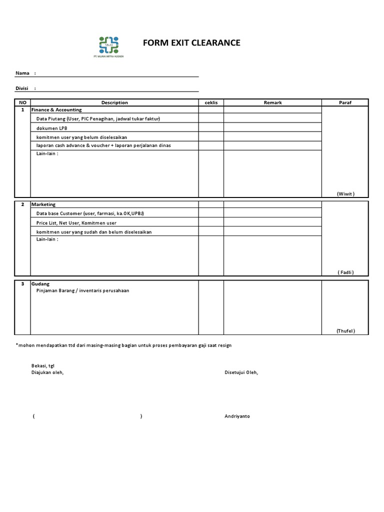 Form Exit Clearance | PDF | Pengelolaan Keuangan & Uang