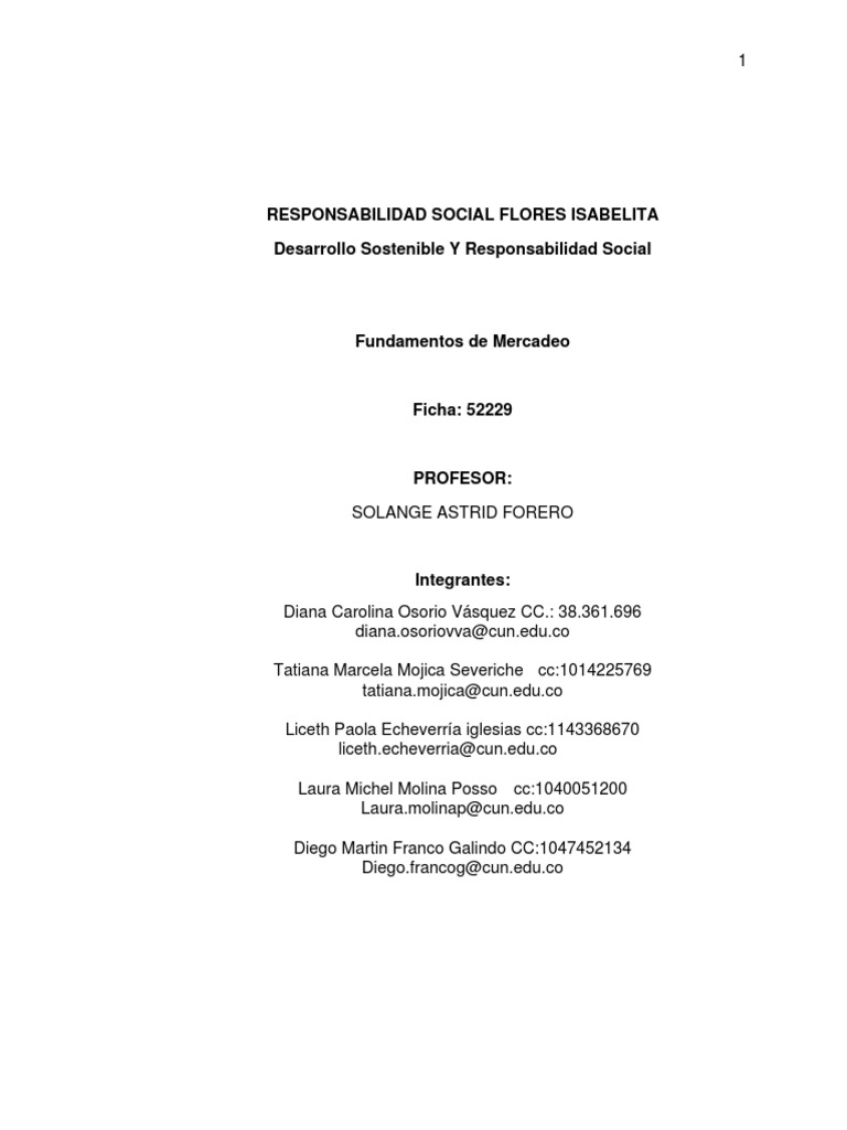 RESPONSABILIDAD SOCIAL FLORES ISABELITA -GRUPO 8 ENTREGA ACA 3 TERMINADO | PDF