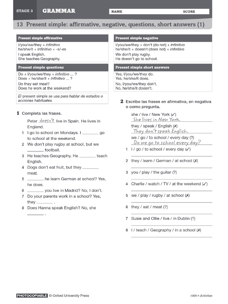 13 Present Simple - Affirmative, Negative, Questions, Short Answers | PDF