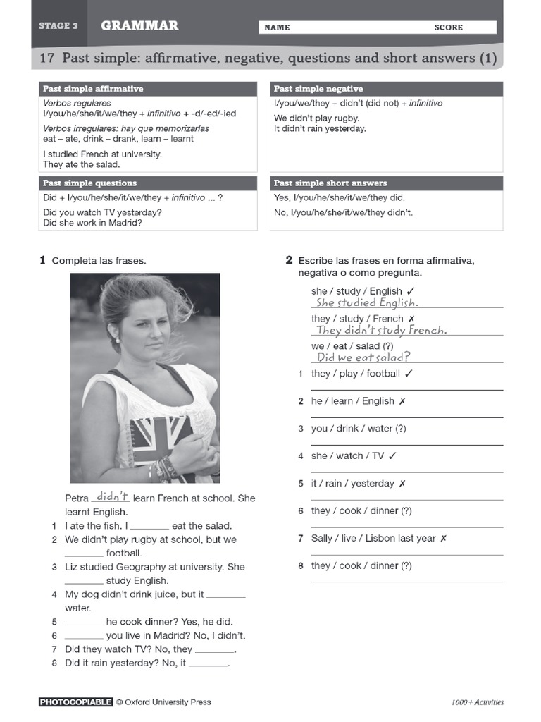 17 Past Simple - Affirmative, Negative, Questions and Short Answers | PDF