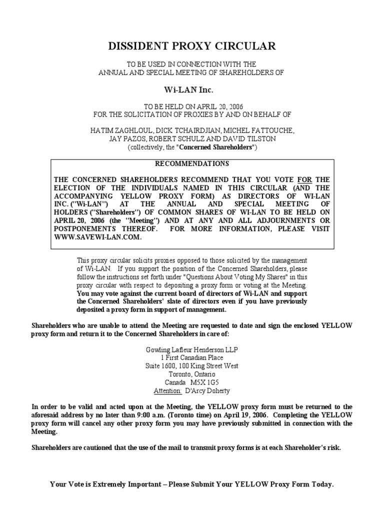 Dissident Proxy Circular | PDF | Proxy Voting | Securities (Finance)
