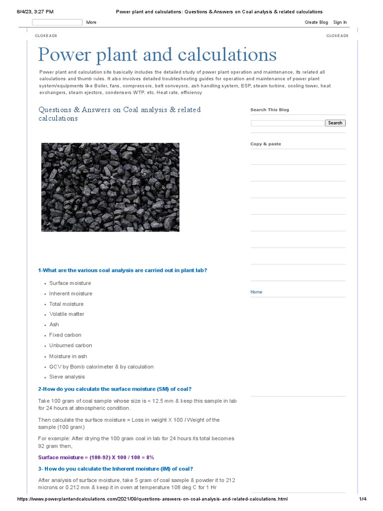 Coal Analysis Calculation Methods | PDF | Power Station | Coal
