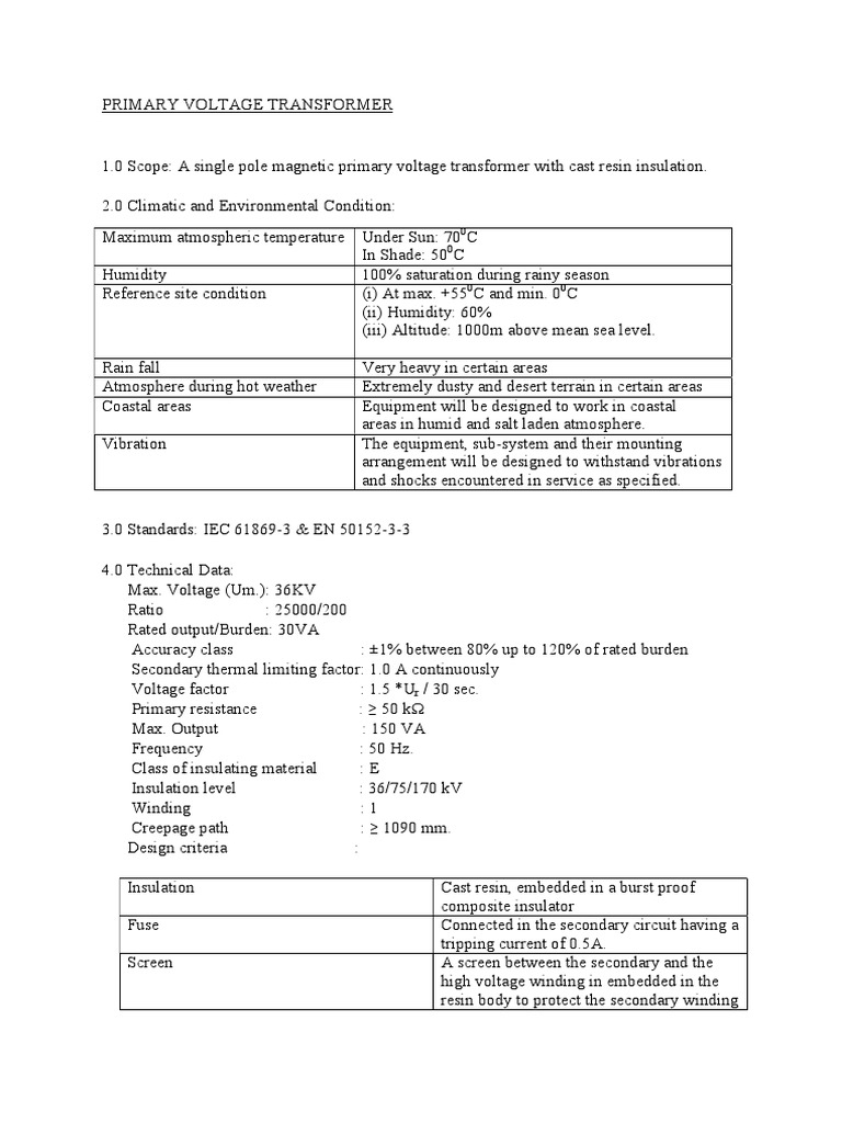 Primary Voltage Transformer Pdf Transformer Insulator Electricity