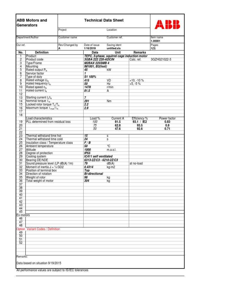45KW 4P Datasheet | PDF | Electric Motor | Quantity