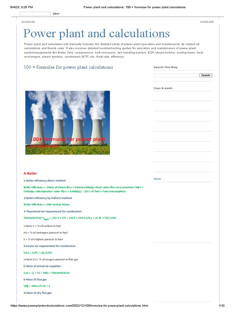 Power Plant and Calculations - 100 + Formulae For Power Plant ...