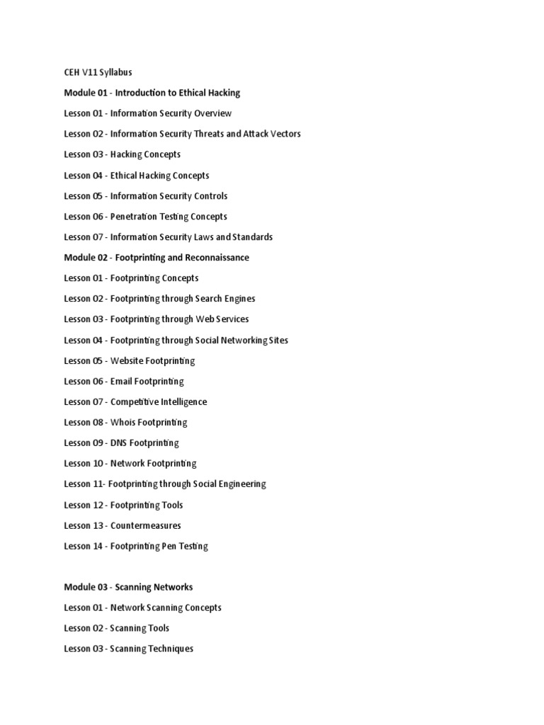 CEH V11 Syllabus | PDF | Denial Of Service Attack | Malware