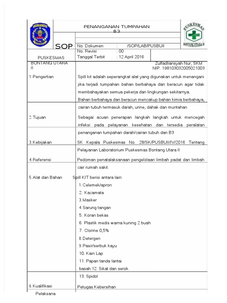 PDF Ok Sop Penanganan Tumpahan b3 - Compress | PDF