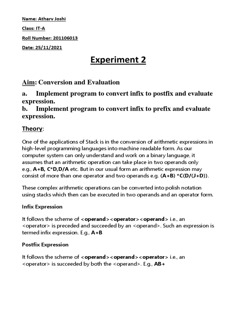 Dsa Expt 2 - Infix Expressions | Download Free PDF | Theoretical Computer Science | Computer ...